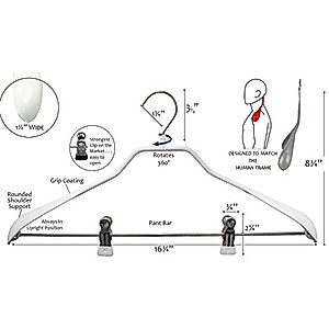 Mawa by Reston Lloyd BodyForm Series Non-Slip Space Saving Clothes Hanger with 2 Clips for Pants or Skirts, Style 42/LK, Set of 5, White