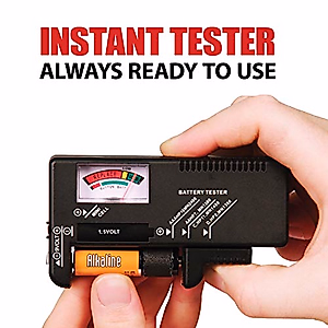 Battery Pro Organizer and Battery Tester, Wall-Mount Battery Storage Case, Holds 100 Assorted AA, AAA, C, 9-Volt, CR123, CR1632, and Button Cell Batteries, (White)