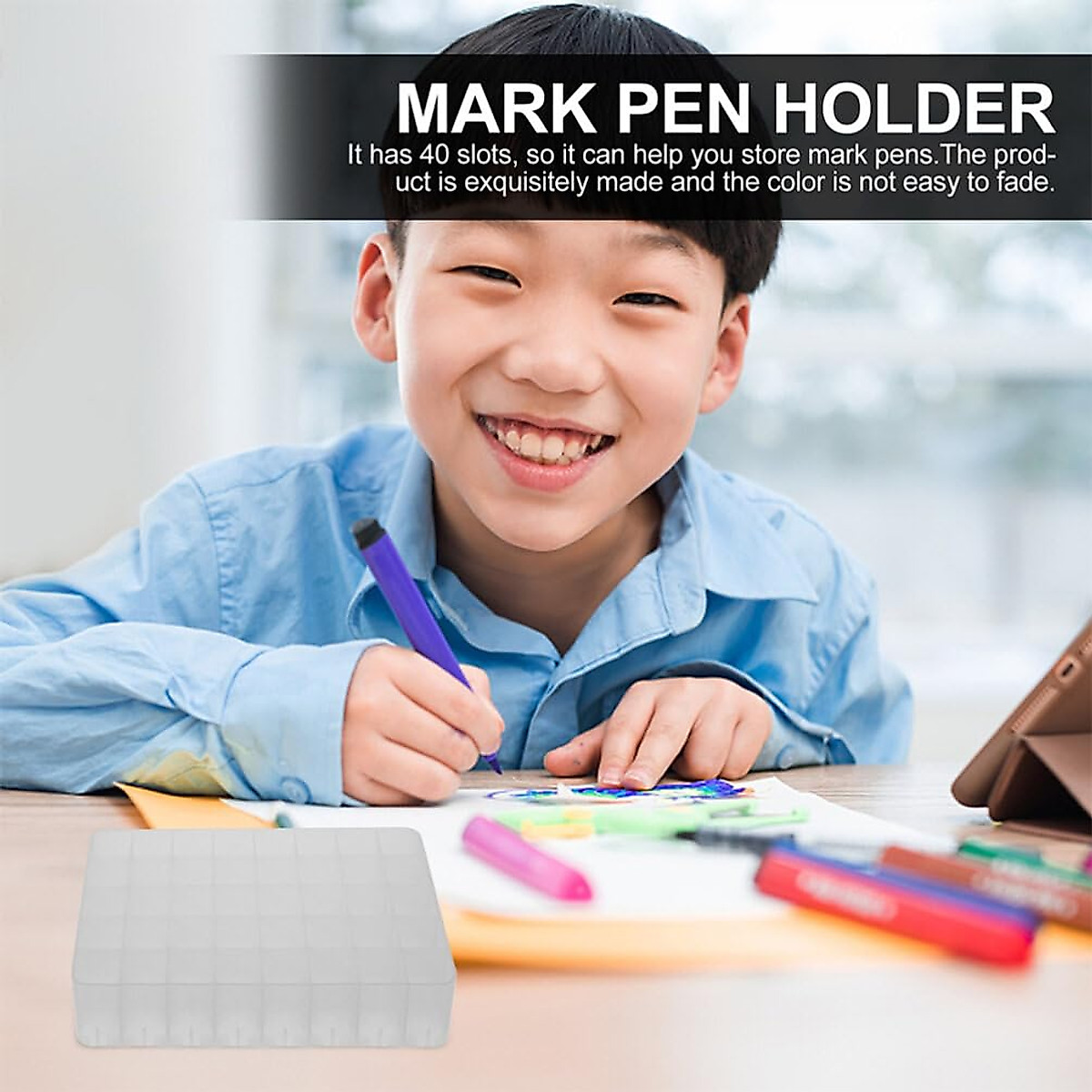 Portable Desk Marker Holder Stand 3pcs Art Marker Storage Tray 40 Hole Pen Holder Rack Paint Colored Pencils Markers Organizer for Office Home White Makeup Brush Organizer