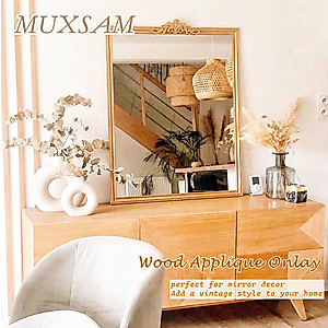 MUXSAM Long Wood Carved Appliques Onlays, 1-Pack Unpainted Decorative Corner Carving Decals Set for Wall Door Cabinet Mirror Closet Wardrobe Dresser Mantel Staircase DIY Project, 30x8cm/11.81"x3.15"