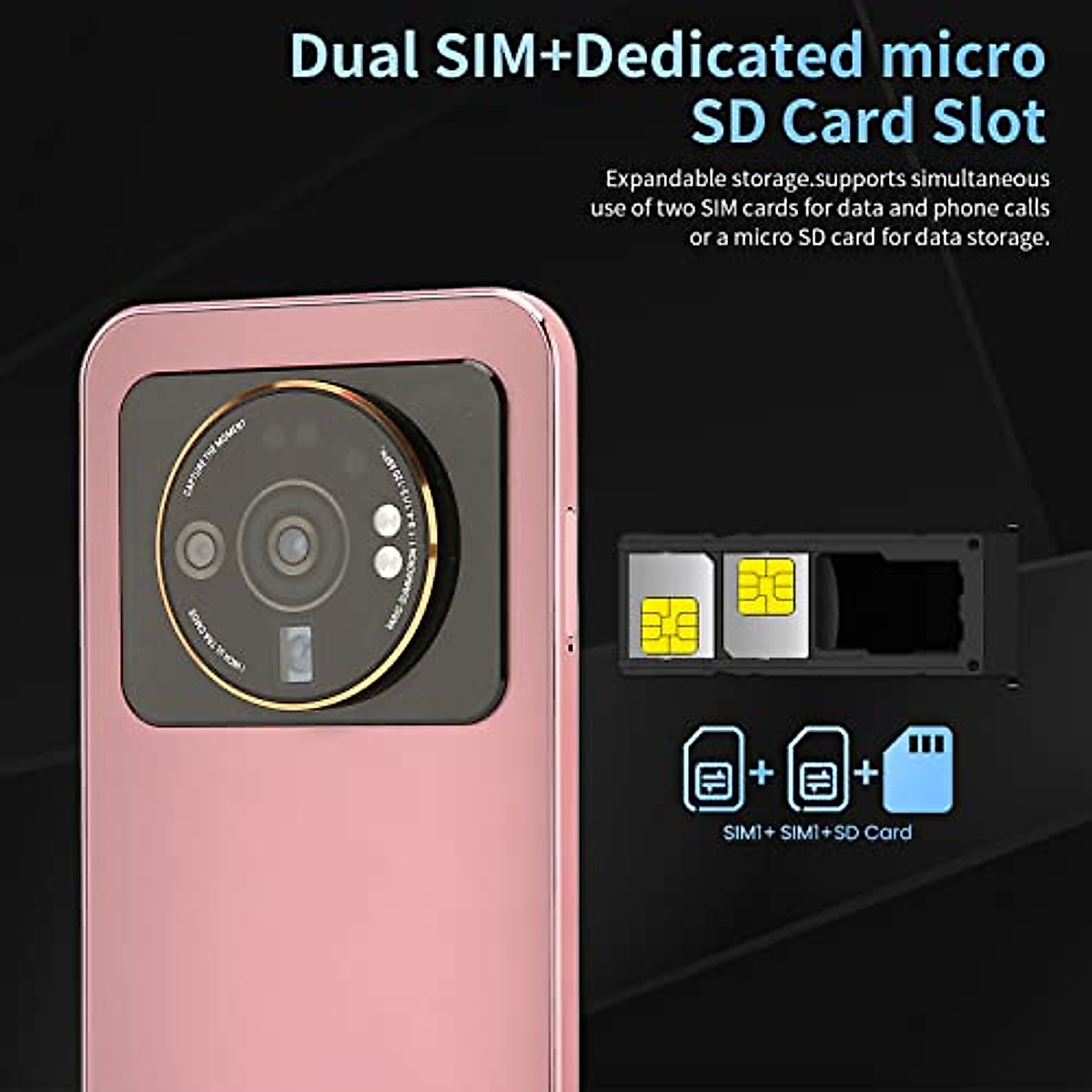 Heayzoki M12S Unlocked Cellphone, Ultra 6.5 Inch Smartphone WiFi 5G Network 6GB 256GB Memory Cell Phone Mobile Phone Rose