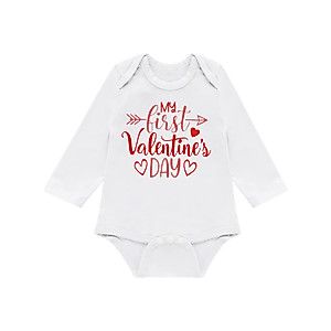 bakjuno Newborn Baby Girl My First Valentine's Day Outfit Set Long Sleeve Tops Cute Heart Printed Pants with Headband (6-9 Months,White)