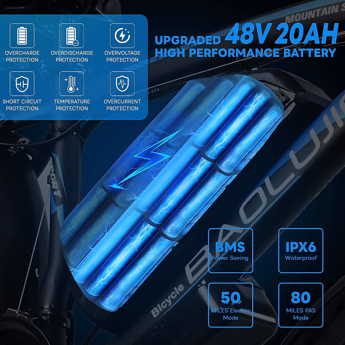 COJMOYOV 2000W Electric Bike with 20AhRemovable Battery 26"×4"Fat Tire Ebike for Adults 35MPH 80MilesElectric Bicycles with 21Speed Cruise Control Lockable Front Suspension Hydraulic Disc Brake (Blue)