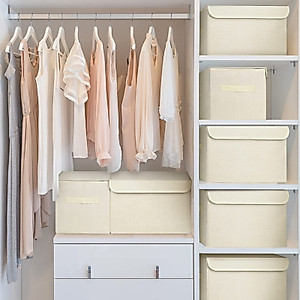 Bagnizer Large 22 Quart Linen Fabric Foldable Storage Bin Cube Organizer Basket with Flip-Top Lid & Handles, Large Clothes Blanket Box for Home, Office, Closet, 4 Pack 14.6 x 9.5 x 9.5”