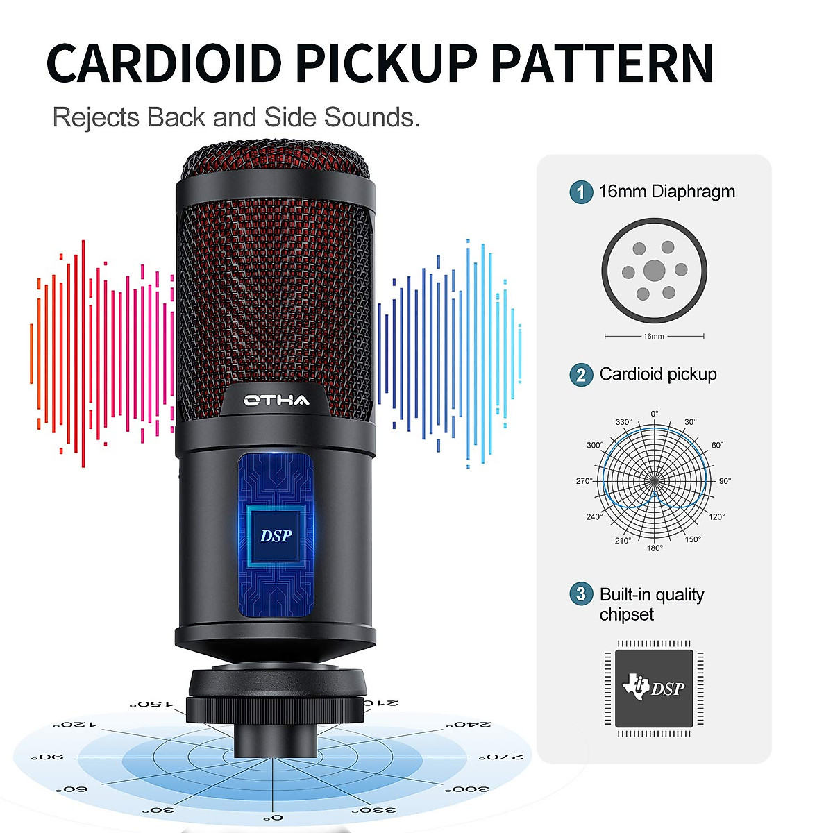 OTHA USB Microphone Kit,Studio Condenser Microphone Computer Podcast Mic for PC, PS4, Mac with Adjustable Scissor Arm Stand,Mute Button& Monitor Headphone Jack