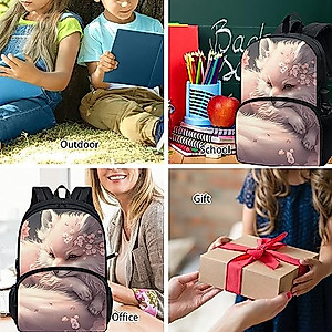 DMOYALA Cute Fox Love Backpack for Girls and Boys Cute Fox Baby Blossom Pink Backpacks with Water Bottle Pocket Lightweight Canvas Back to School Supplies