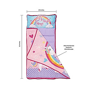 Funhouse Unicorn Kids Nap-Mat Set – Includes Pillow and Fleece Blanket – Great for Girls Napping during Daycare or Preschool - Fits Toddlers, Pink