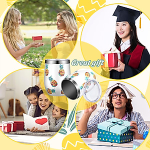 Ferraycle 4 Pieces Pineapple Tumbler Pineapple Gifts for Women Pineapple Wine Tumbler with Lid 12oz Stainless Steel Vacuum Insulated Wine Tumbler Pineapple Tropical Travel Tumbler