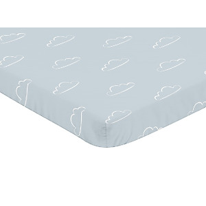 Sweet Jojo Designs Blue Clouds Boy Fitted Mini Crib Sheet Baby Nursery for Portable Crib or Pack and Play - Slate and White Cloud Sky for Vintage Airplane Aviator Aviation Collection