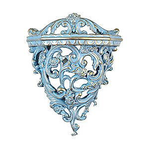 MagiDeal Vintage Style Floating Shelf Decorative Antique Wall Storage Shelving Hollow Flower Carving Wall Art Wall Organizer for Living Room, Blue S