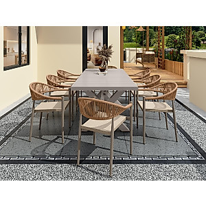 TWT Patio Chairs Set of 4 Outdoor Stackable Dining Chairs for All Weather, Breathable Textilene Garden Outdoor Furniture for Backyard Deck, Light Brown