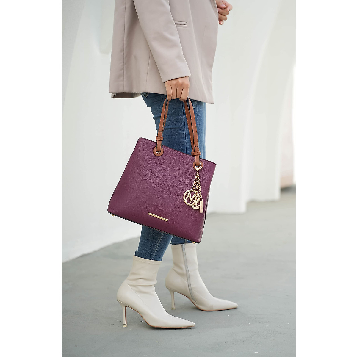 MKF Collection Tote Bag for Women, Vegan Leather Top-Handle Handbag Crossover Purse