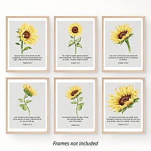 Roxbury Row Bible Verses Wall Decor, Scripture Wall Art, Christian Decor, Biblical Wall Decor, Christian Art Gifts, Scripture Posters, Modern Farmhouse Decor, Sunflower Decor (6 8x10 Unframed Prints)