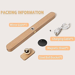 LANDGOO Vanity Lights, Wooden 360° Magnetic Rotatable, USB Rechargeable, Battery Operated, Dimmable LED Lighting Bar for Makeup Mirror, Bedroom, Bathroom, Household (Brown, 1PC)