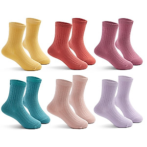 Moon Tree Big Girls Cotton Socks for Kids Seamless Crew Socks Cartoon Quarter Socks 6 Pack 8-10 Years