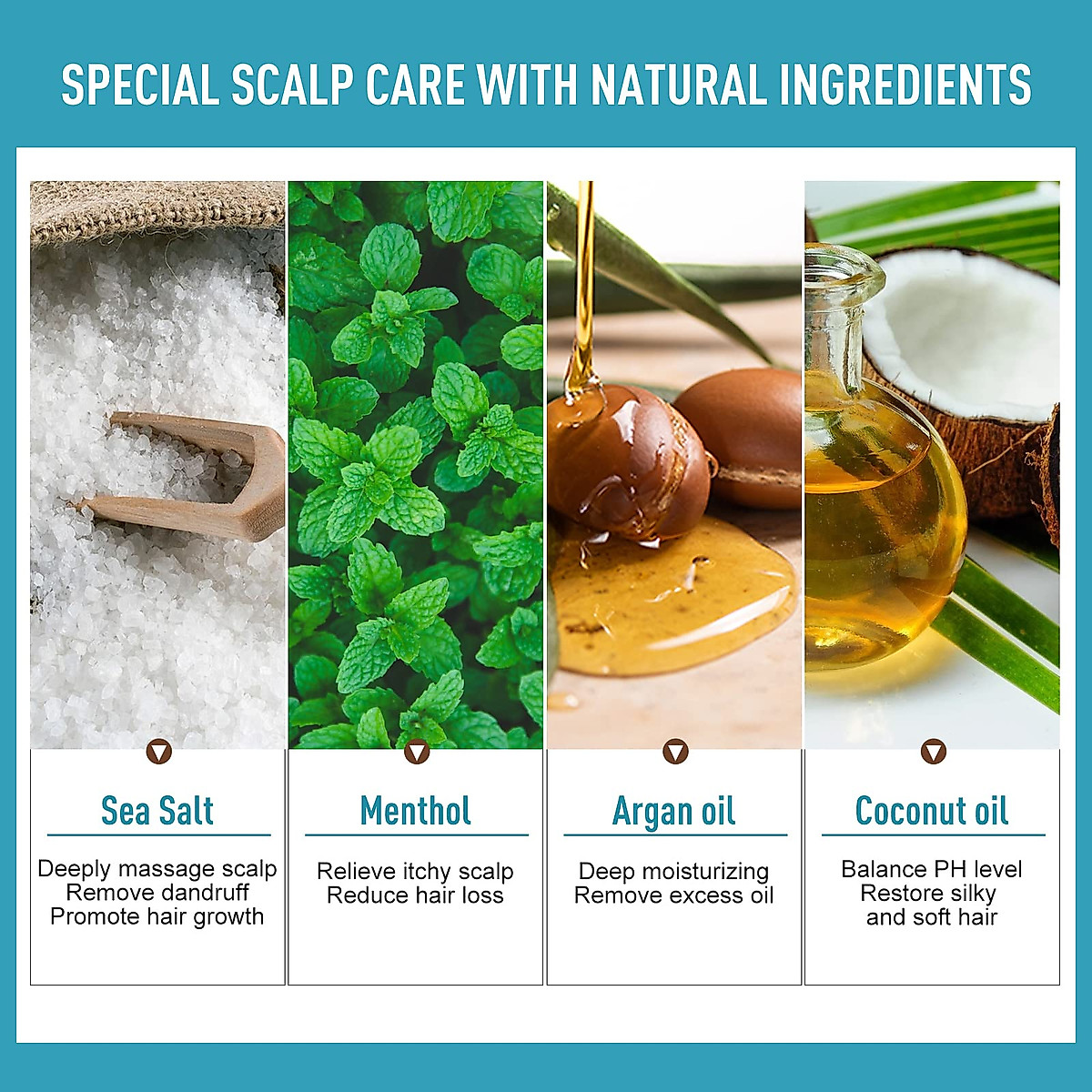 Nuspa Peppermint Sea Salt Scalp Scrub, Natural Scalp Exfoliator, Dandruff Dry Scalp Treatment Shampoo with Moisturizing Jojoba Oil and Avocado Oil, Cruelty-free