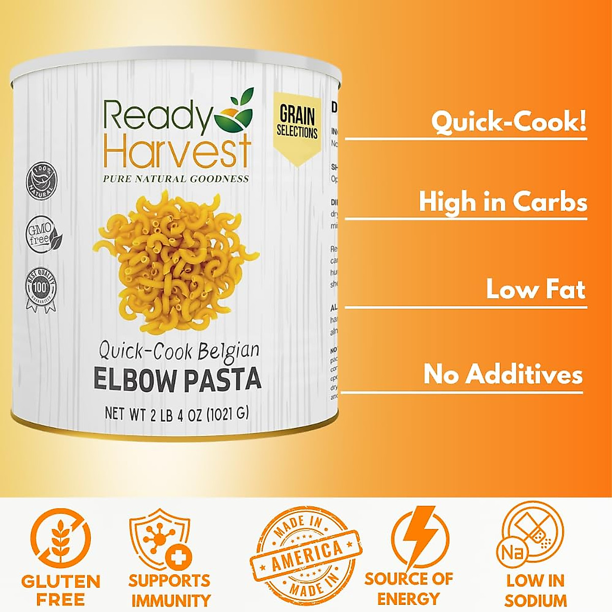 Ready Harvest Quick-Cook Pasta Elbows Small Pasta Instant Pasta Precooked Pasta | Bug Out Bag Food | Survival Food Emergency Food Supply #10 Can 25-Year Shelf Life 2 lbs 6 Cans
