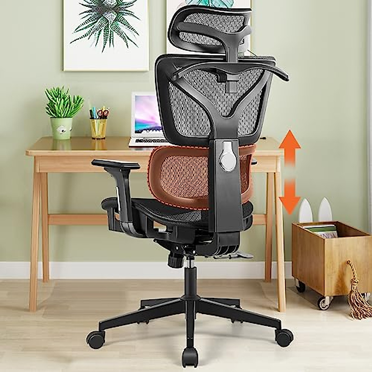 Razzor Ergonomic Mesh Office Chair High Back Desk Chair with Adjustable Lumbar Support and Headrest, 3D Flip-up Arm Computer Gaming Chair, Executive Swivel Task Chair