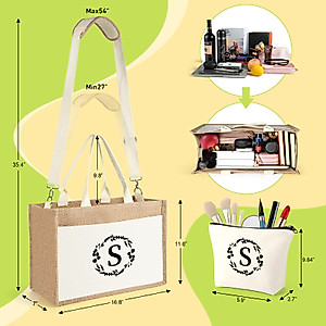 Birthday Gifts for Women Mothers Day Gifts for Mom Wife Grandma Daughter Sister Bridesmaid Initial Jute Tote Bag and Makeup Bag C