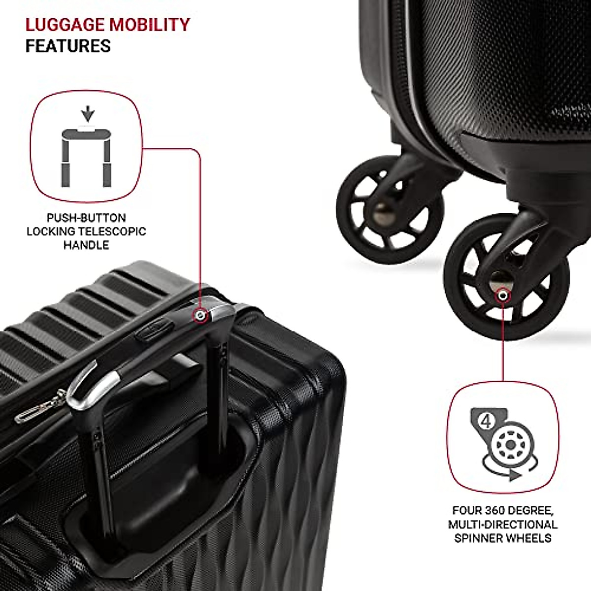 SwissGear 8018 Hardside Expandable Luggage with Spinner Wheels, Black, Checked-Large 27-Inch