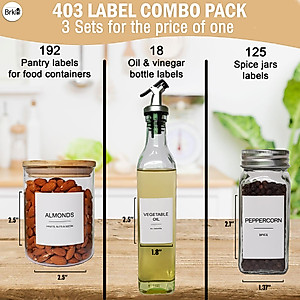 403 Pcs Kitchen Pantry Labels for Food Containers, 3 Sizes Preprinted Minimalist Waterproof Pantry Labels, With Oil & Vinegar Bottle Labels, Spice Jars Labels, Expiry Labels and Blank Labels
