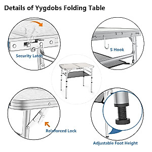 YYGDOBS Portable Folding Table 24"x16" - Aluminum Small Picnic Camping Table Lightweight Side Table for Indoor Outdoor Garden Van Truck RV(3 Adjustable Heights 10"/19"/24")