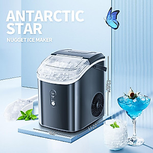 Nugget Countertop Ice Maker with Soft Chewable Pellet Ice, 34lbs/24H,Pebble Portable Ice Machine with Ice Scoop and Handle, Self-Cleaning, One-Click Operation, for Kitchen,Office Black