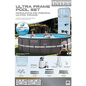Intex 18ft X 52in Ultra Frame Pool Set with Sand Filter Pump, Ladder, Ground Cloth & Pool Cover