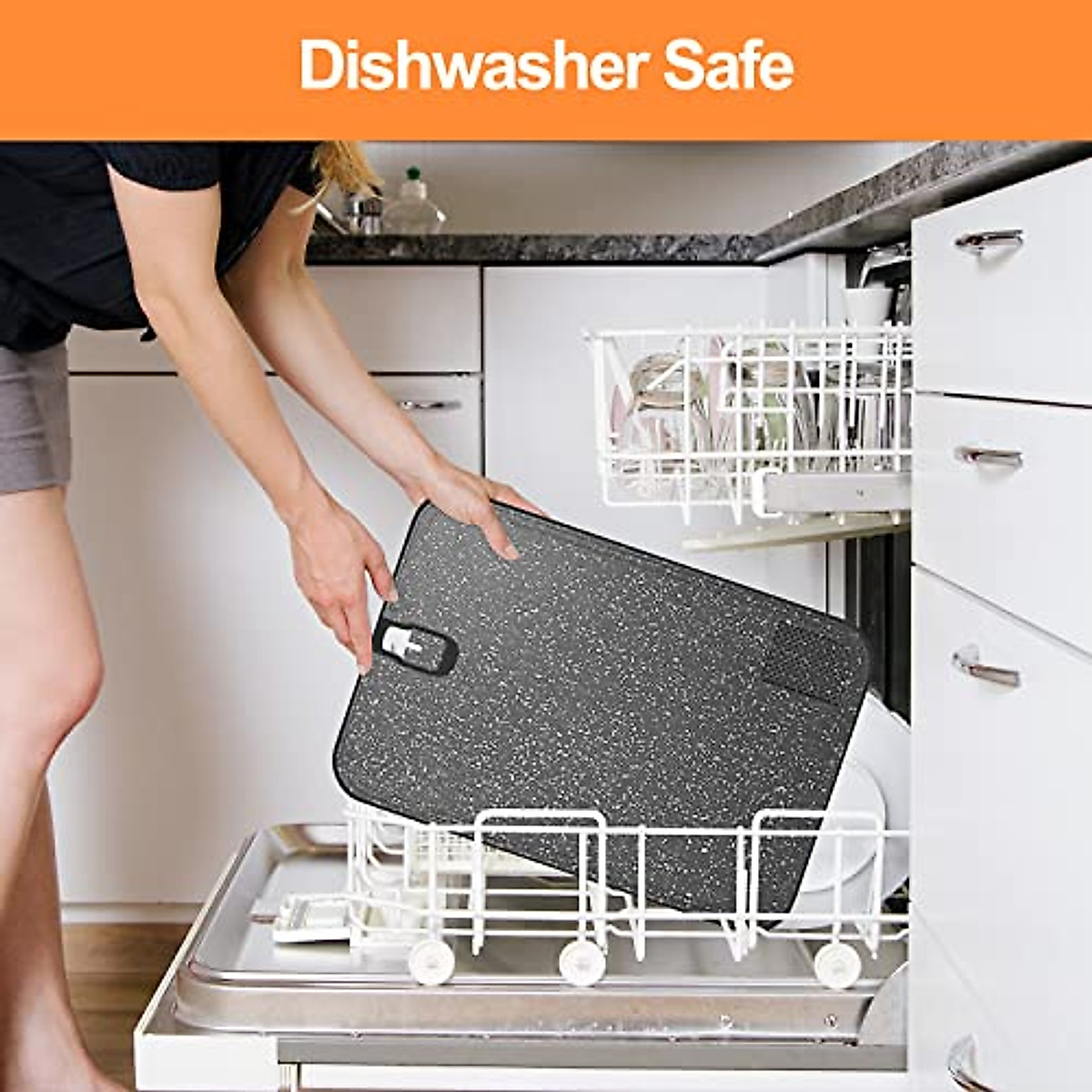 Viretang Plastic Cutting Board, 1 Pieces Dishwasher Safe Cutting Boards for Kitchen with Juice Grooves, Non-Slip, Reversible and Knife-Friendly with Built-in Sharpener & Grinding Area（Black）