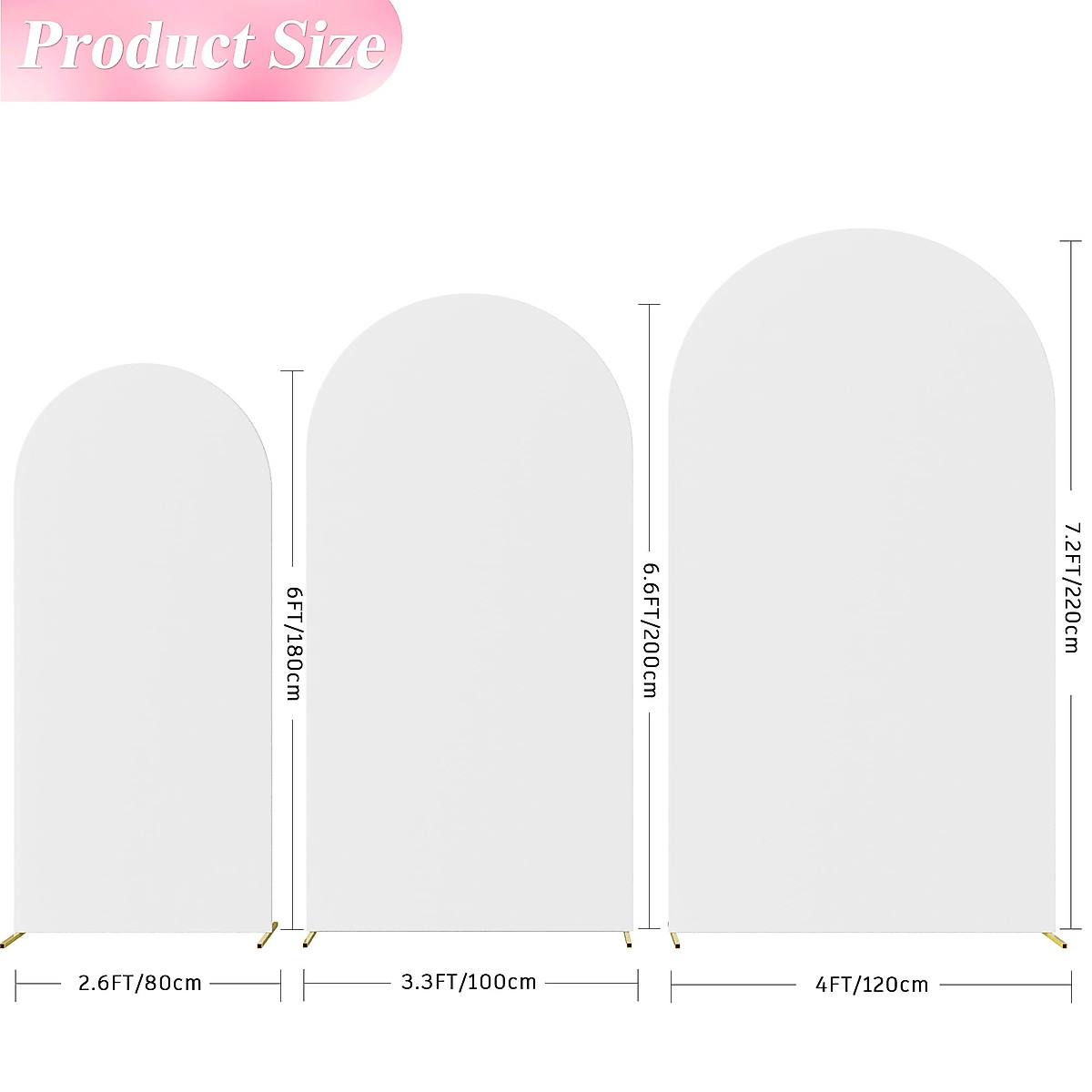 Wokceer Wedding Arch Cover (7.2FT, 6.6FT, 6FT) Set of 3 Spandex Fitted Wedding Arch Stand Covers for Round Top Chiara Arch Backdrop Stands Cover for Birthday Party Ceremony Banquet Decor White