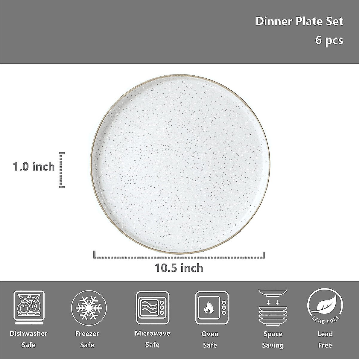 S&Q'S CERAMICS S&Q Dinner Plates Set of 6, 10.5 inch Matte Off-White Plates Ceramic Dinnerware Serving Dishes for Kitchen, Microwave and Dishwasher Safe, Scratch Resistant (Glazed Matte Off-White)