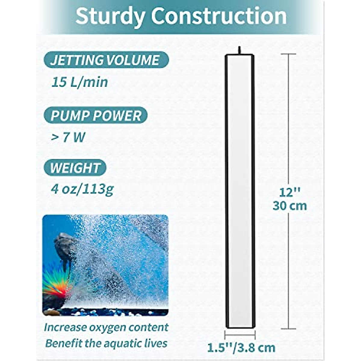 Pawfly Aquarium 12 Inch Air Stone Bar Bubble Diffuser Release Tool with Suction Cup Clip Accessory for Air Pumps DWC Systems Fish Tanks and Small Garden Ponds