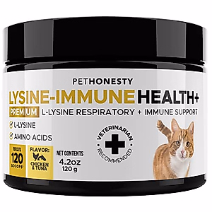 PetHonesty Immune Health Lysine - Supplement Powder for Cats - Immune Health, Cat Allergy Relief - Sneezing, Runny Nose, Watery Eyes - Cats & Kittens of All Ages - Omega 3s, L-Lysine - Chicken & Fish