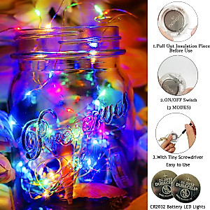 Multicolor Christmas Twinkle Fairy String Lights Battery Operated 3 Modes 20 LED 12 Packs 7.2ft Silver Wire Starry Firefly Lights with Timer for DIY Craft Bottle Table Birthday Party Decorations