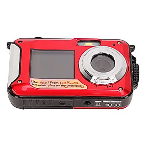 Tefola Waterproof Digital Camera, Full HD 2.7K 48MP 10ft Waterproof Underwater Digital Camera 16X Digital Zoom Front Rear Double Screens Waterproof Digital Camera(Red)