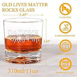 Gifts for Dad Men Valentines Day, Daddy's Sippy Cup Whiskey Glass, Funny Birthday Gag Dad Husband Gifts Ideas from Daughter Son Kids, Stocking Stuffers, Bourbon Scotch Gifts for Expecting Father
