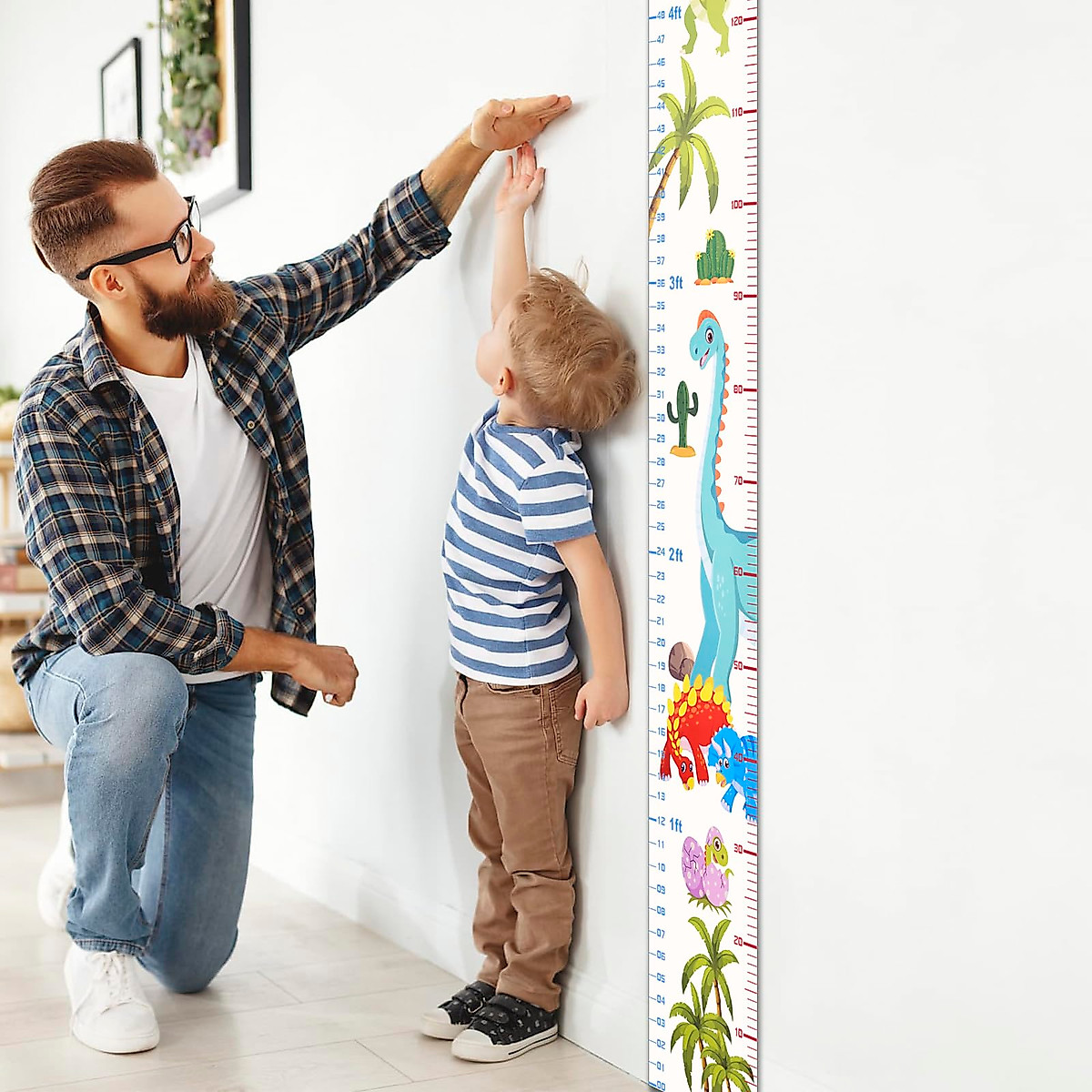 Eichzer Baby Height Growth Chart, Premium Handing Ruler Home Nursery Wall Decor for Kids, 76" x 8" Growth Tracker for Children Height Record, Boys & Girls Playroom Decoration Sticker (Dinosaur)