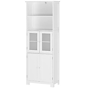 ADORNEVE 64" Bathroom Storage Cabinet, Linen Cabinet with 2 Doors, Tall Storage Cabinet with 2 Open Compartments & Adjustable Shelves for Bathroom, Living Room, Office, White