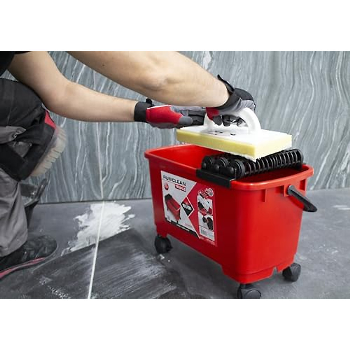RUBICLEAN Triple SuperPro Grout Bucket System – Lightweight, Durable Washboy with 3 Spiral Rollers, 5.3 gal Capacity, Wheels, and Carry Handle – Ideal for Tile Installation and Cleaning