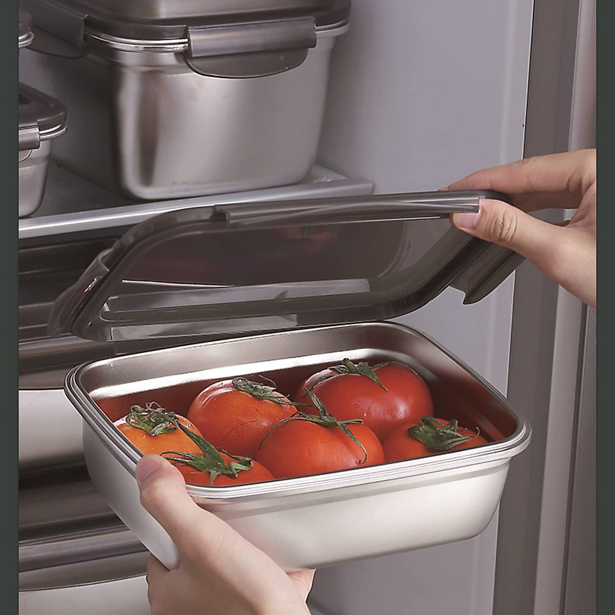 3 Pack 304 Stainless Steel Large Food Storage Container with Lids Airtight Metal Food Containers Stackable Meal Prep Leftover Containers for Freezer Fridge Oven Dishwasher Safe (Size : 850ML)