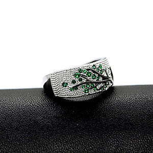 Uloveido Ladies Full CZ Black Branch Gree Tree Leaf Wedding Band Ring,Lab Created Diamond Anniversary Rings for Women Y524 (Size 8)