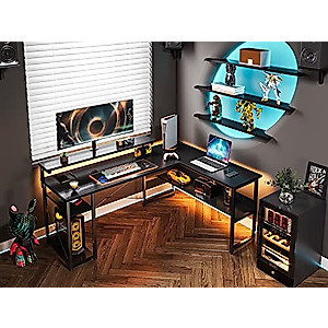 ODK Corner Computer Desk, 61" Reversible L Shaped Desk with Storage Shelves & Monitor Stand, Home Office Desk, Gaming Desk, Writing Desk, Black