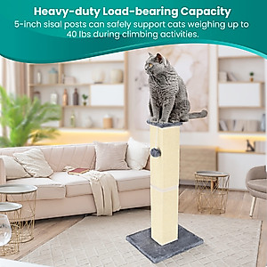 YULOYI Cat Scratching Post 32 Inch for Indoor Large Cats and Kitten, Nature Sisal Tall Cat Scratch Post, Sisal Cat Scratcher Improve Cat's Scratching Habits and Protect Your Furniture, Grey