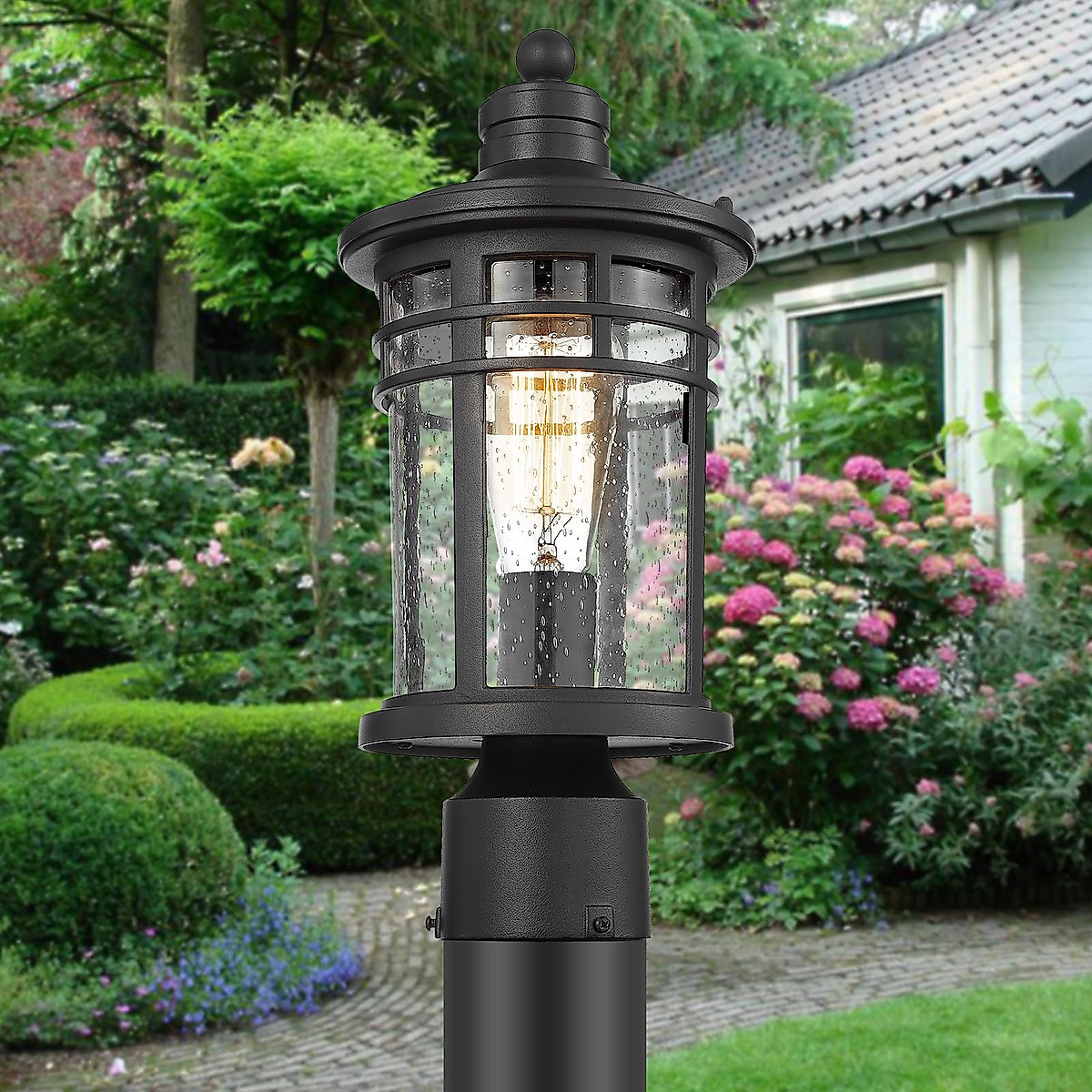 Darkaway Outdoor Post Lights Lamp Posts Outdoor Lighting, Waterproof Aluminum Post Lights Outdoor Light Fixtures with Glass, Light Posts for Outside Patio Yard (1 Pack, Black)