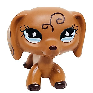 Arkindy Rare Old LPS Toy Brown Black Flower Dachshund Dog Puppy Mini Pet Shop Cute Animal Action Figures Bobble Head Toy Gift for Kids Boy Girl