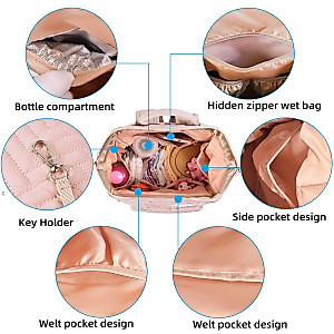 KZNI Diaper Bag Backpack, Travel Diaper Backpack, Diaper Bag with Stroller Hanger,Thermal Pockets,Diaper Bag Backpack (pink)