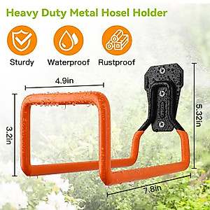 UPCERA Hose Holder Stand Wall Mount, 2Pcs Heavy Duty Garden Hose Hanger Reel, Metal Water Pipe Tube Hooks Rack for Outside Yard, Garage, Storage Organizer - Orange