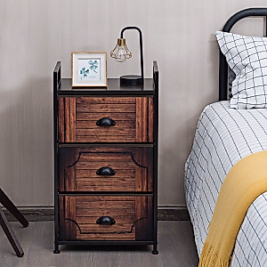 Tangkula 3 Drawer Dresser, Vertical Dresser Storage Tower with Fabric Drawers and Steel Frame, Industrial Wood Look Organizer Unit for Closet Entryway, Retro Freestanding Dresser