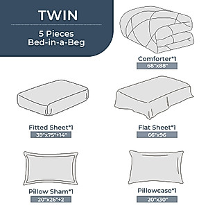 HEVUMYI Twin Comforter Set - 5-Piece All Season Bed in a Bag Twin, Ultra Soft Bedding Set with Comforter, Flat Sheet, Fitted Sheet, Pillowcases, Pillow Shams, Dark Grey