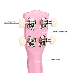 Trendy Soprano Ukulele for Beginners 21 Inch Hawaiian Wood Ukelele for Adult Student Starter (Pink)